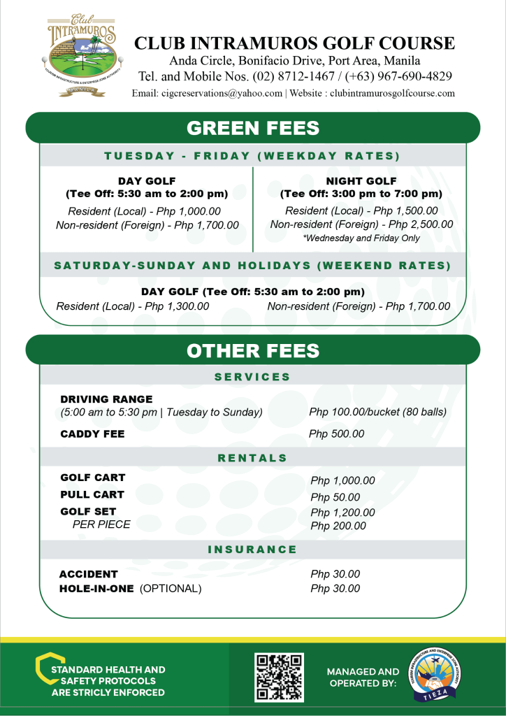 RATES – Club Intramuros Golf Course
